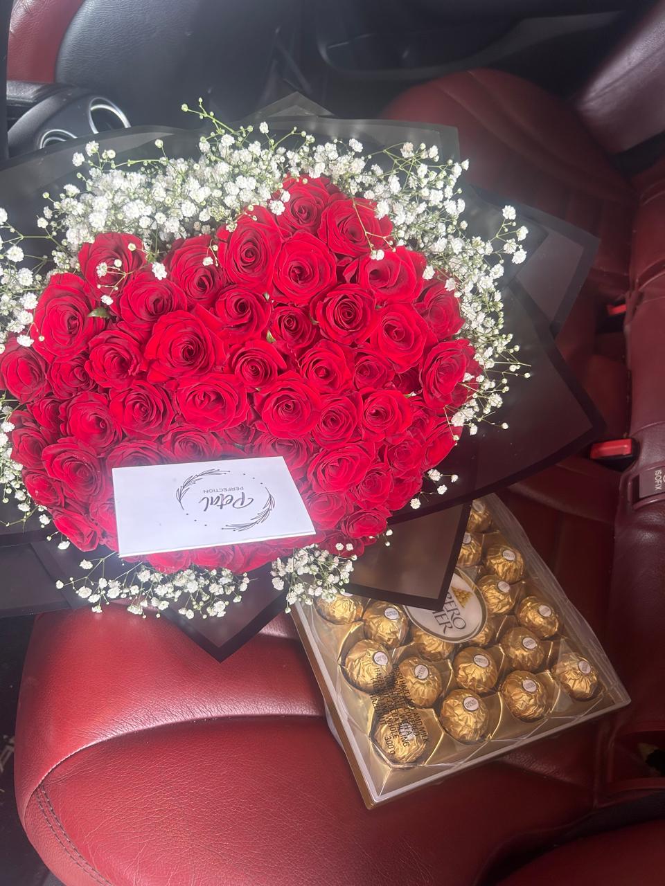 100 Red Roses & Gyp Bouquet – Petal Perfection